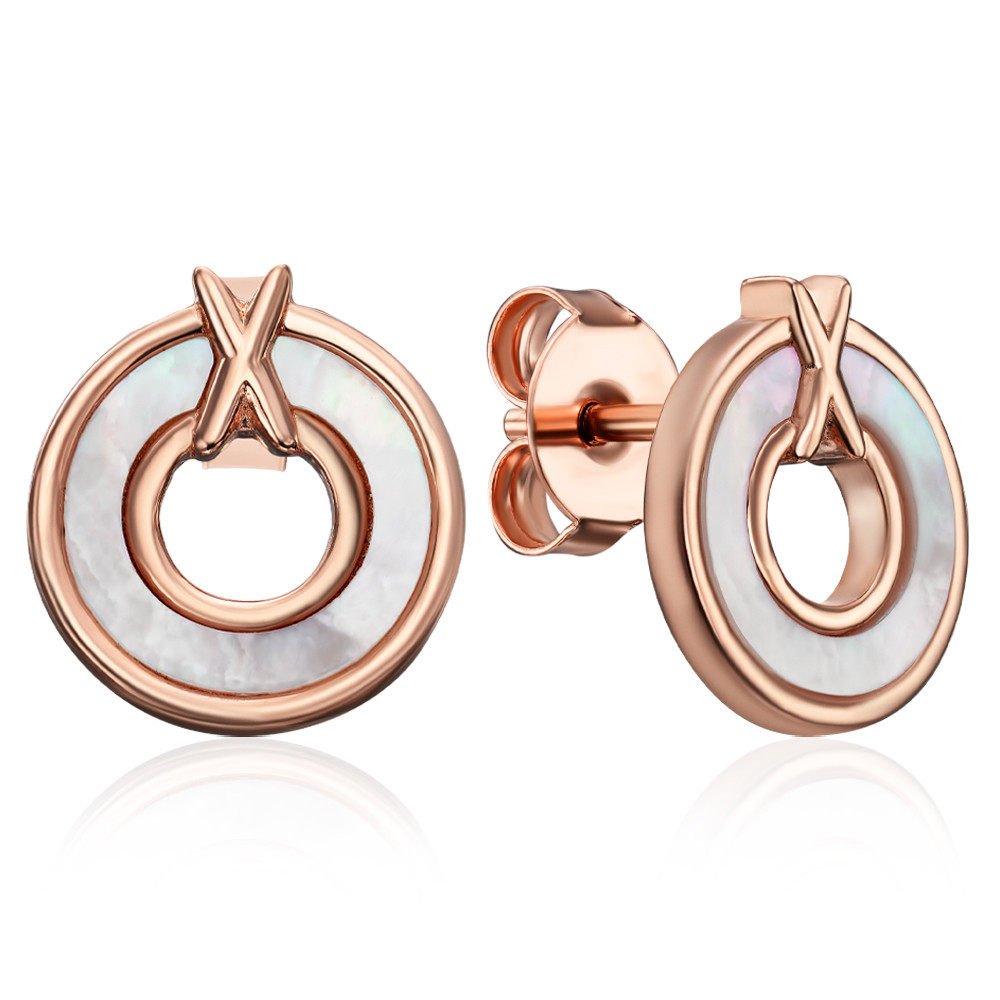 Серебряные позолоченные серьги-пуссеты с перламутром (HJES-867-ROSE-E ...
