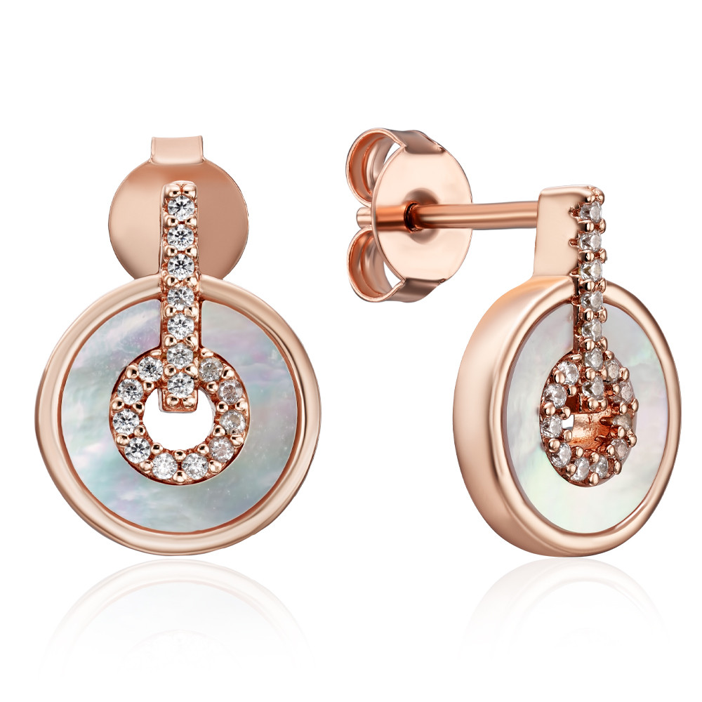Срібні позолочені сережки з перламутром та фіанітами (HJES-856-ROSE-E ...